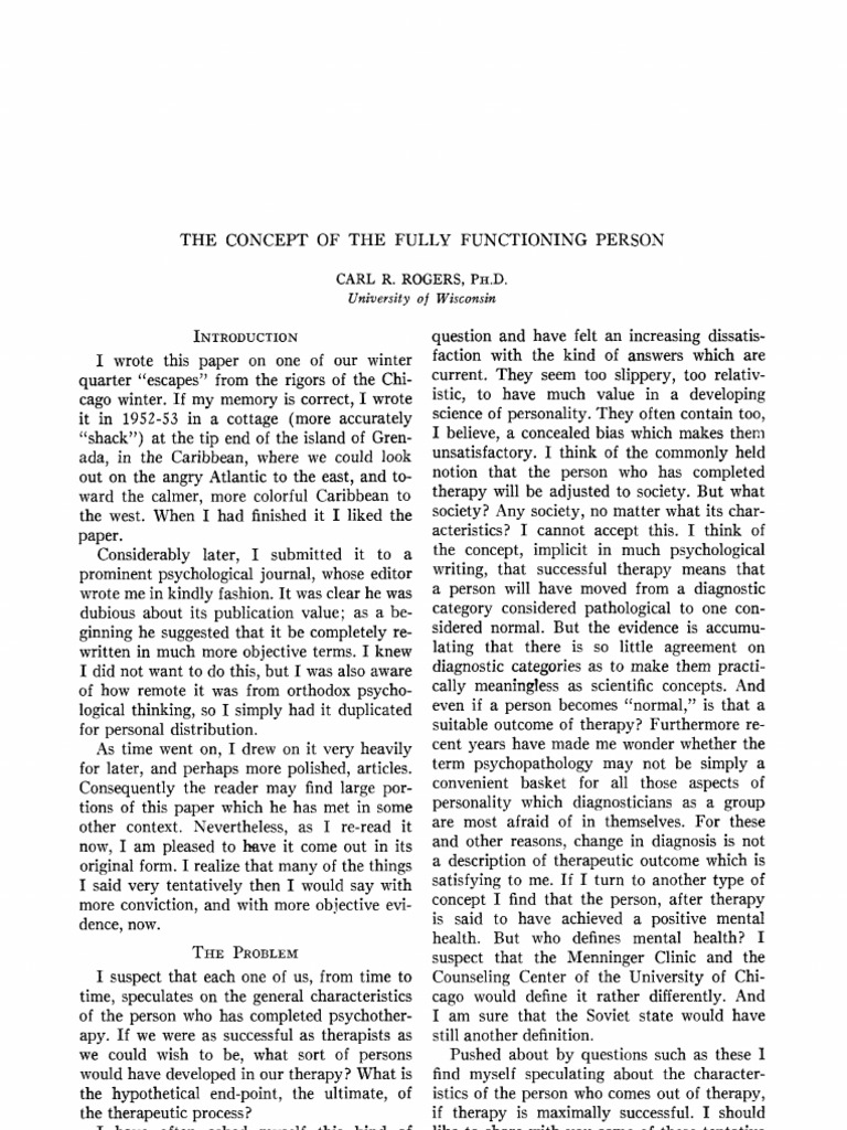The Concept of The Fully Functioning Person | PDF | Psychotherapy ...