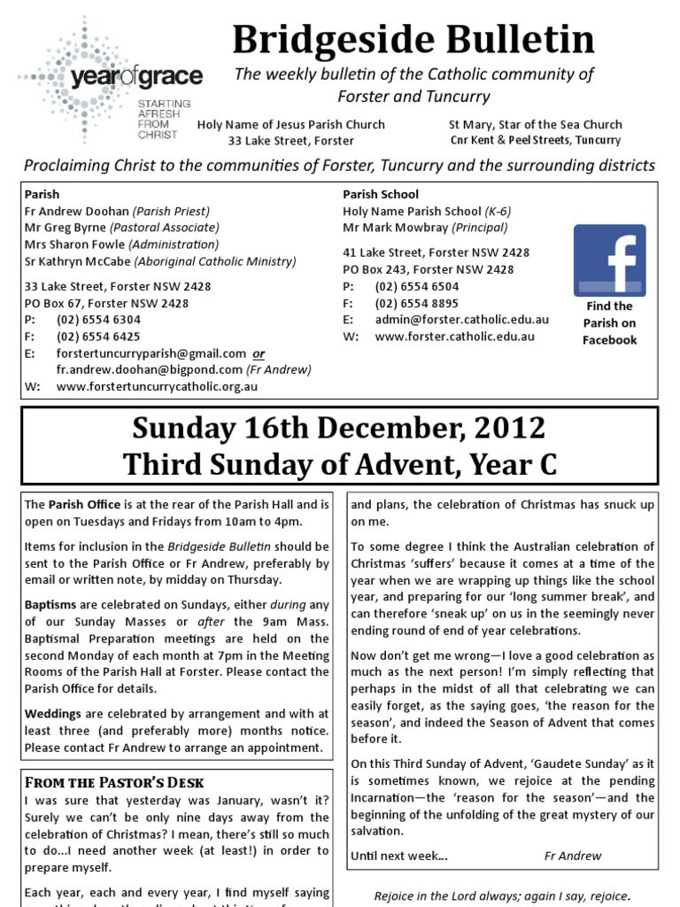 Forster Tuncurry Parish Bulletin | PDF | Mass (Liturgy) | Advent