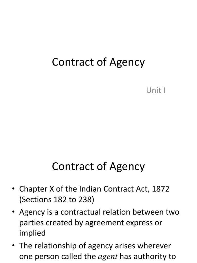 Unit 1 Contract of Agency | PDF | Law Of Agency | Ratification