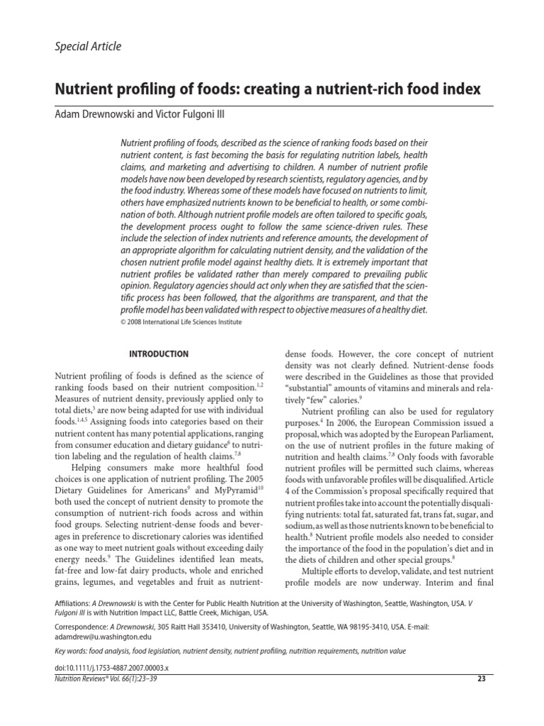 Nutrient Profiling of Food | PDF | Nutrition | Diet & Nutrition