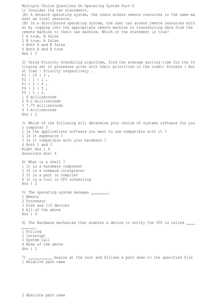 OS MCQ Set 2 | PDF | Process (Computing) | Operating System