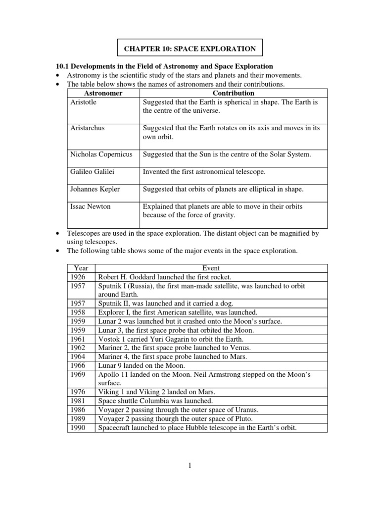 Science Form 3 Chapter 10 - Space Exploration PDF | PDF | Space ...