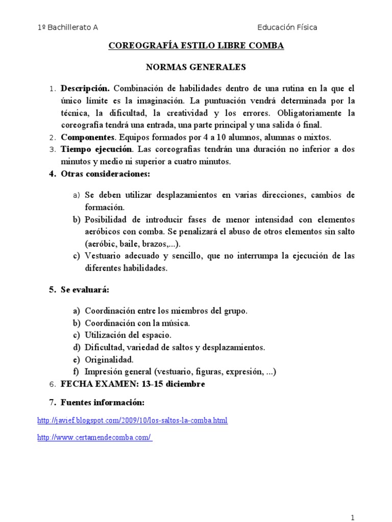 Normas Gtenerales Coreografia Combas | PDF