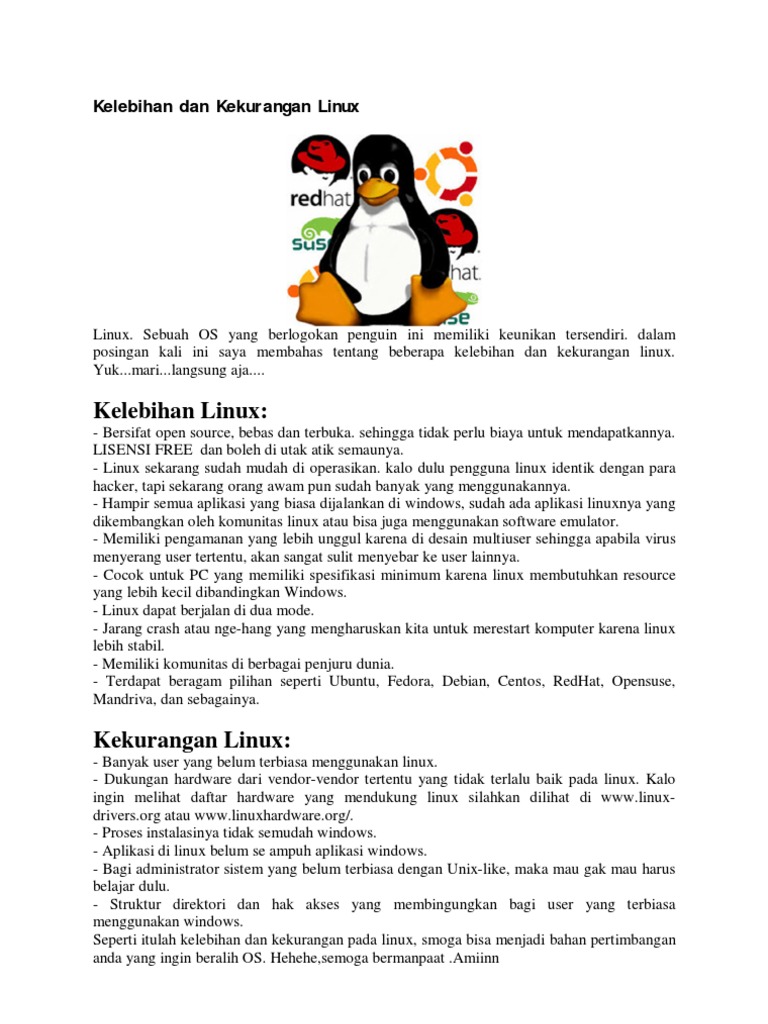 Kelebihan Dan Kekurangan Linux | PDF