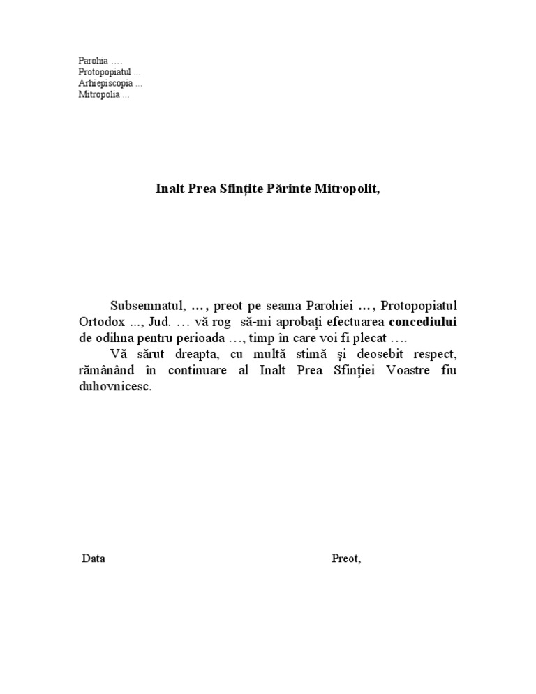 Model Cere Concediu PT Preoti | PDF