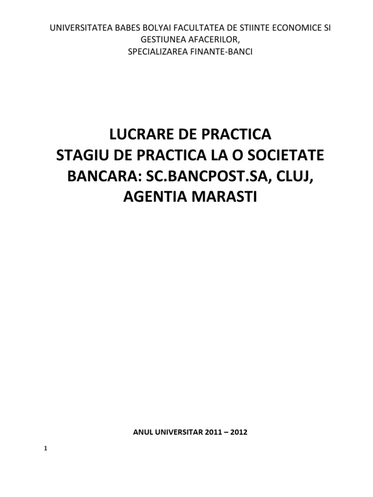 Proiect Practica Bancpost | PDF
