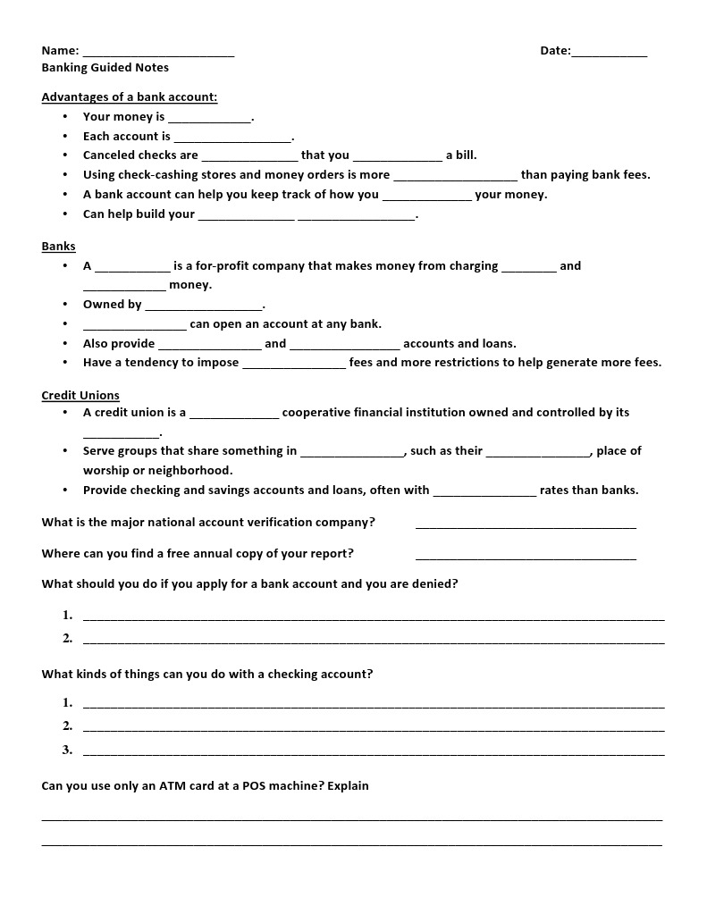 Banking Basics: Guided Notes | PDF | Transaction Account | Debit Card
