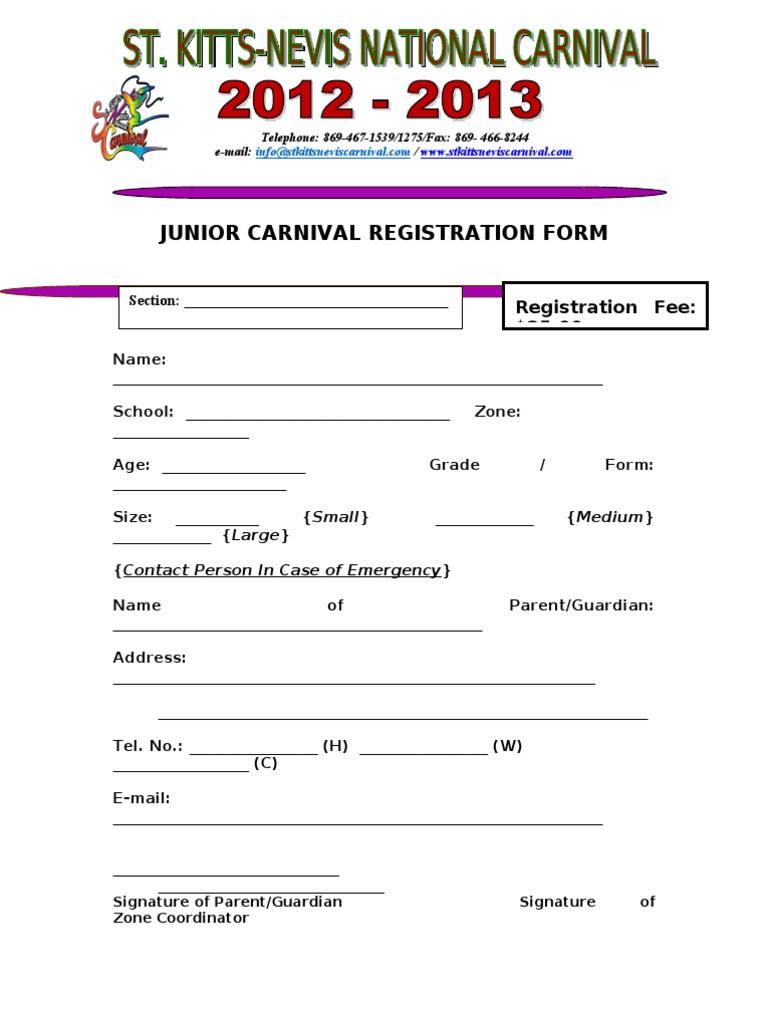 Junior Carnival Registration Form | PDF