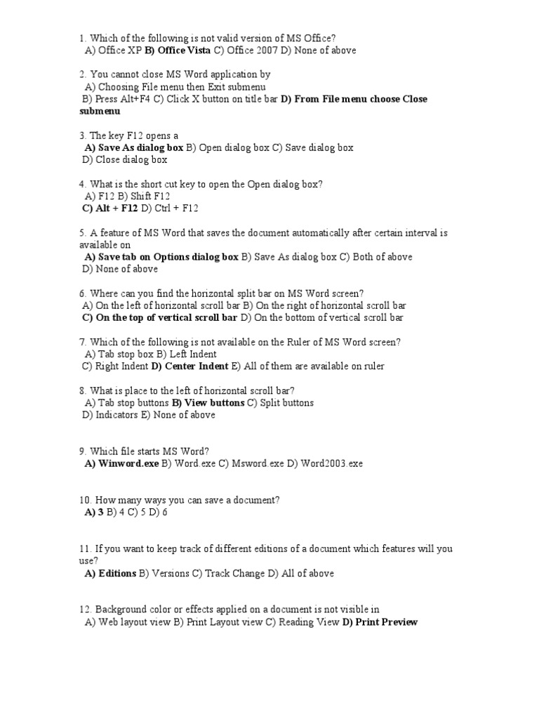 MS Office Objective Questions | PDF | Html Element | Hard Disk Drive