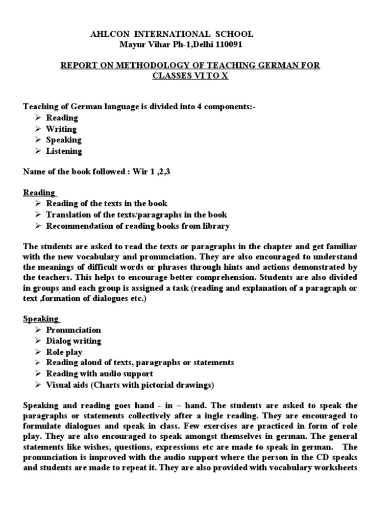 Report On Methodology of Teaching German For | PDF | Reading (Process ...