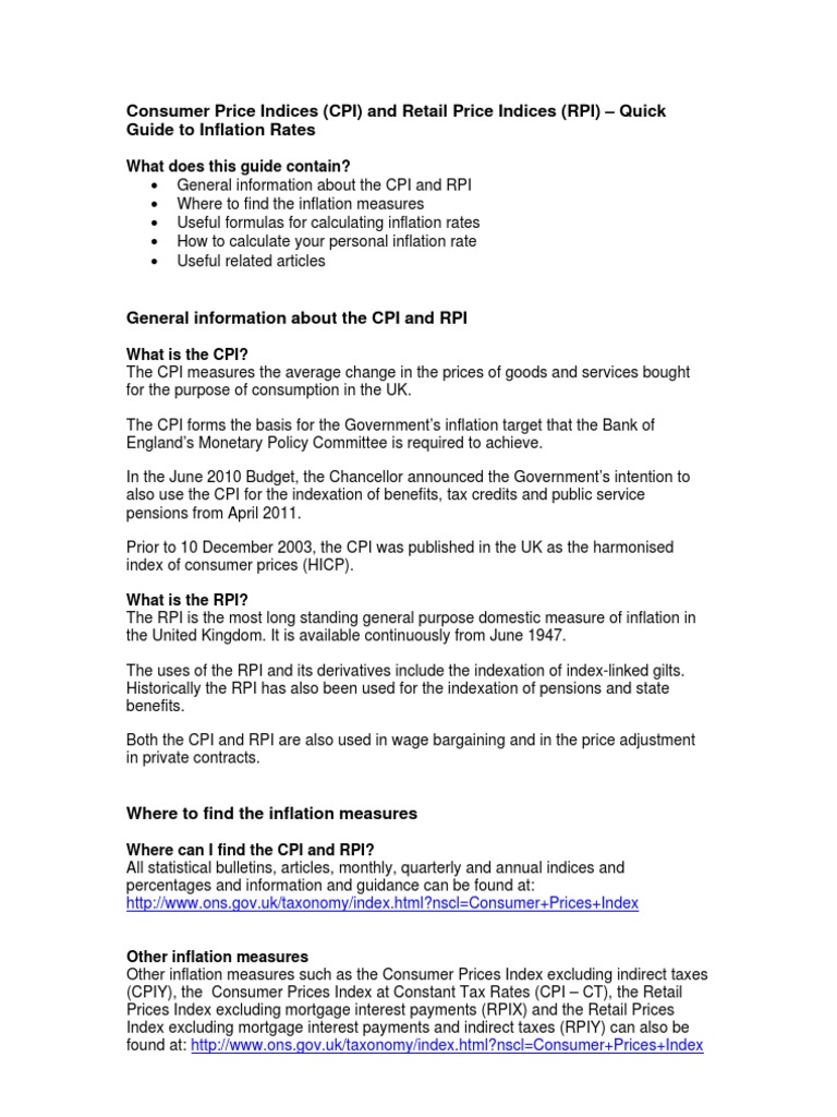 Consumer Price Indices (CPI) and Retail Price Indices (RPI) - Quick ...