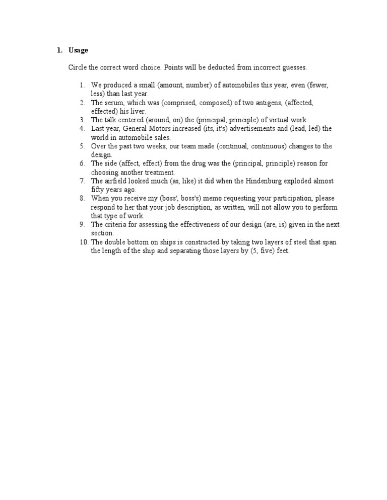 Word Choice Practice Exercises | PDF