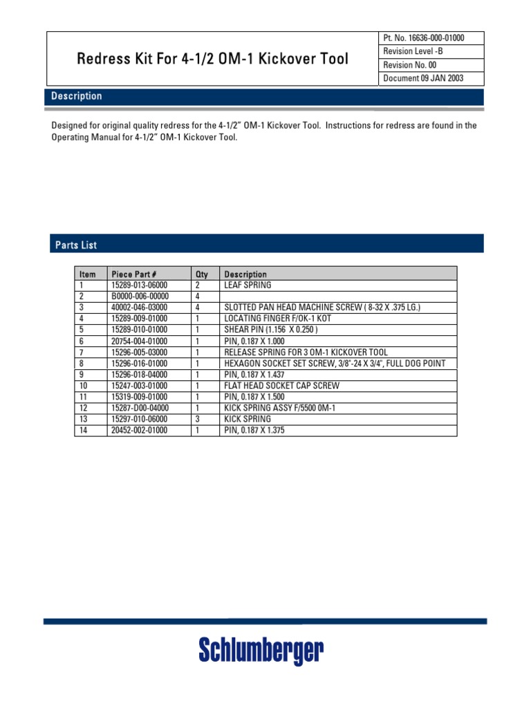 Redress Kit For 4-5 Kickover Tool | PDF