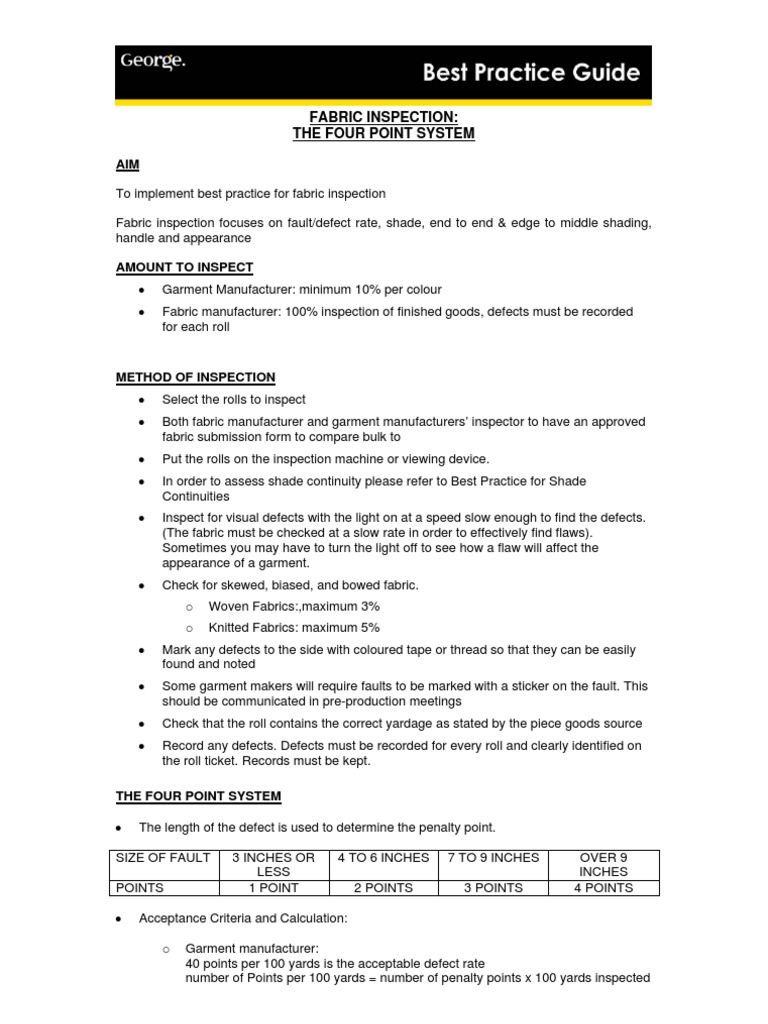Fabric Inspection: Four Point System Guide | PDF | Knitting | Textiles