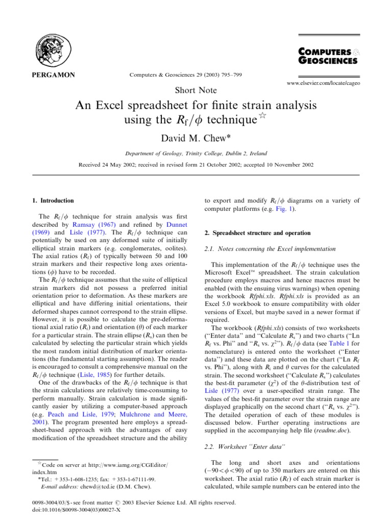 An Excel Spreadsheet For Finite Strain Analysis Using The Rf F 4097