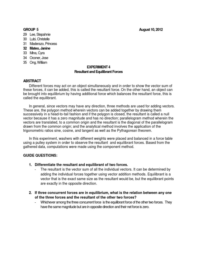 Resultant and Equilibrant Force. | PDF | Trigonometric Functions ...