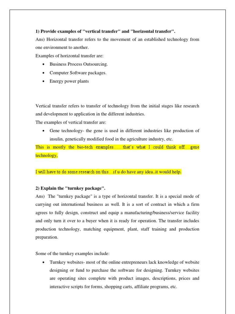 1) Provide Examples of "Vertical Transfer" and "Horizontal Transfer ...