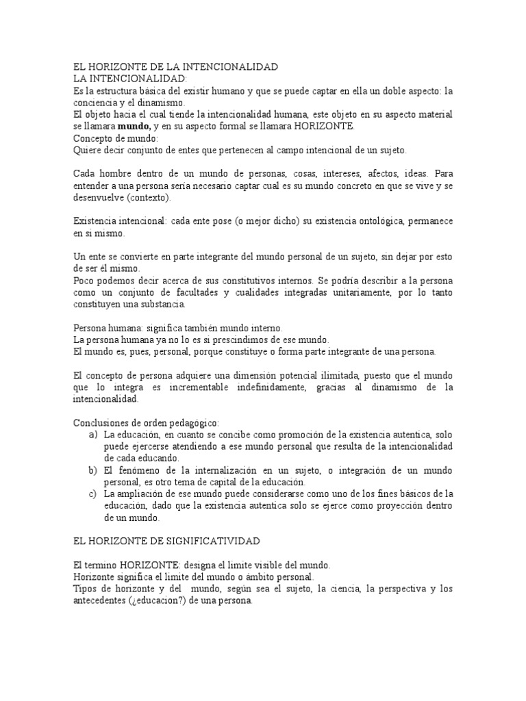 El Horizonte de La Intencionalidad | PDF | Existencia | Filosofía