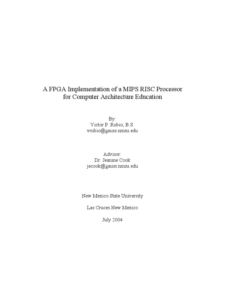 32bit Risc Cpu Based On Mips Using Vhdl Pdf Field Programmable Gate Array Central 8286
