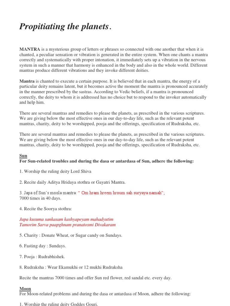 Propitiating The Planets | PDF | Mantra | Hindu Literature