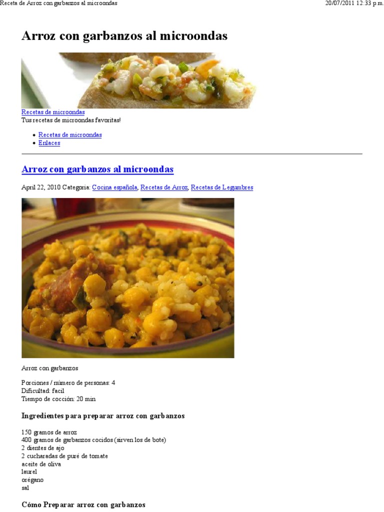 Receta Microondas Arroz | PDF | Garbanzo | Cocina española