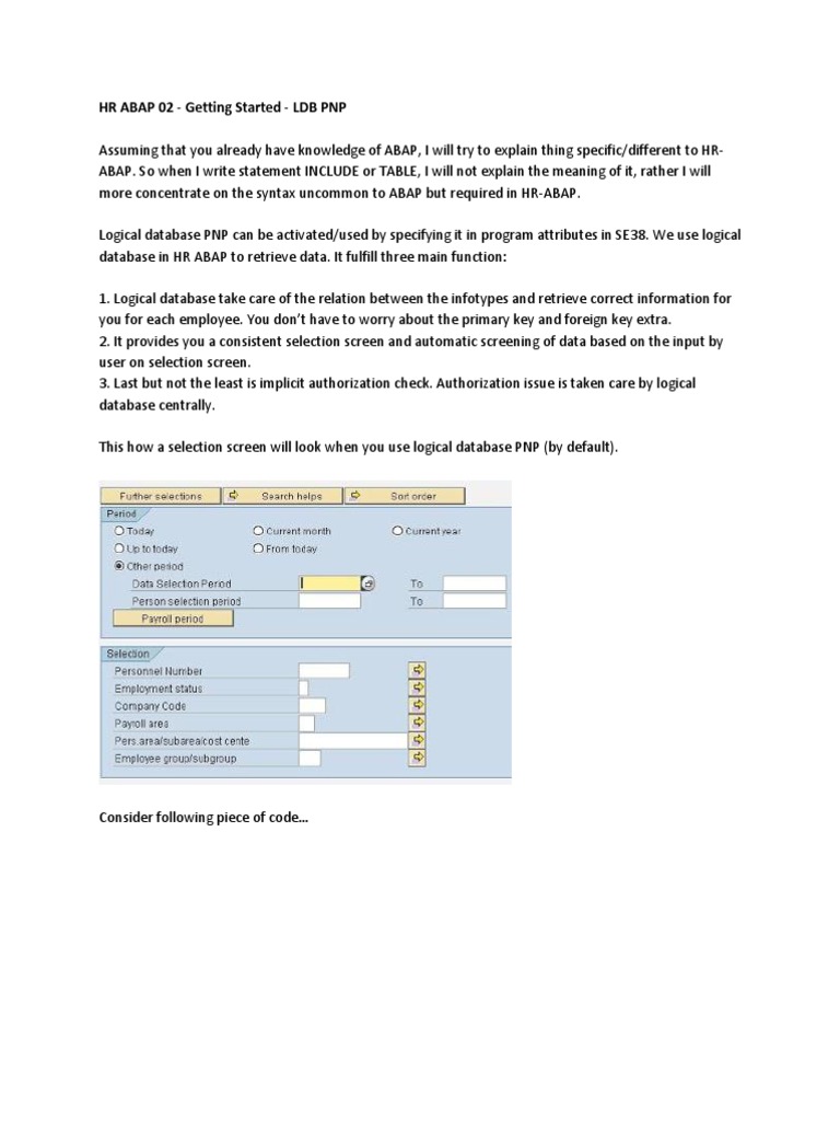 HR ABAP Getting Started With LDB PNP | PDF