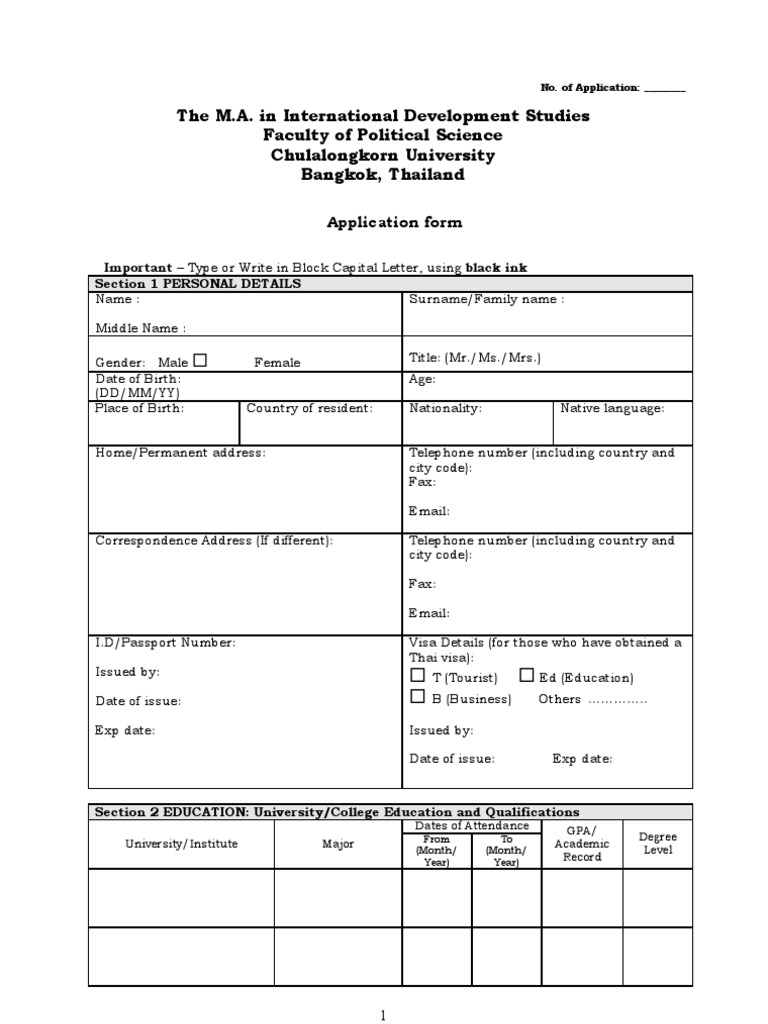 Application Form (Revised March 2008) | PDF | Thailand | Question
