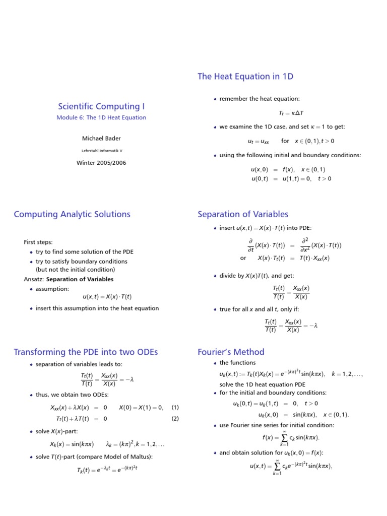 Heat Equation in 1D | PDF | Partial Differential Equation | Sine