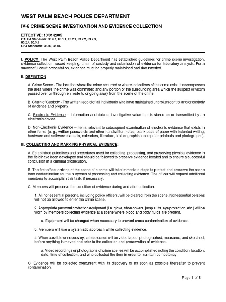 Crime Scene Evidence Collection Guidelines | PDF | Crime Scene ...