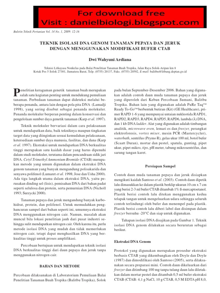 Jurnal Teknik Isolasi DNA Genom Tanaman Pepaya Dan Jeruk | PDF