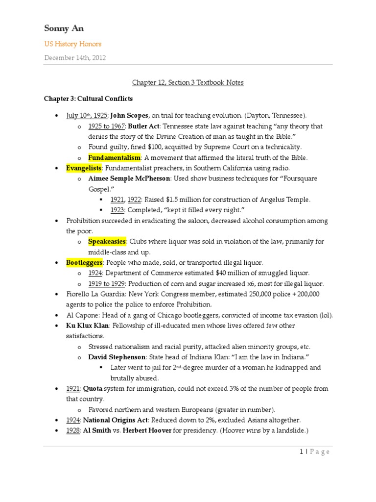 Cultural Conflicts in the 1920s | PDF