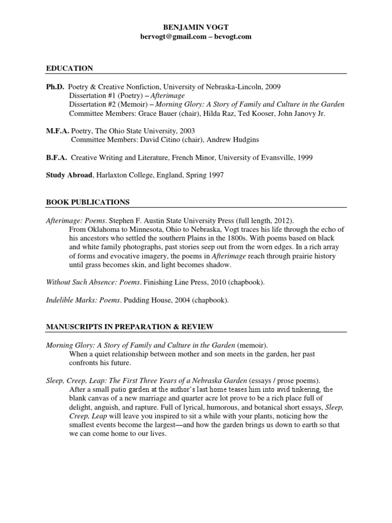 CV Vogt | PDF | Poetry