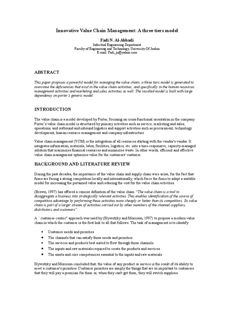 Innovative Value Chain Management - A Three Tiers Model | PDF | Business