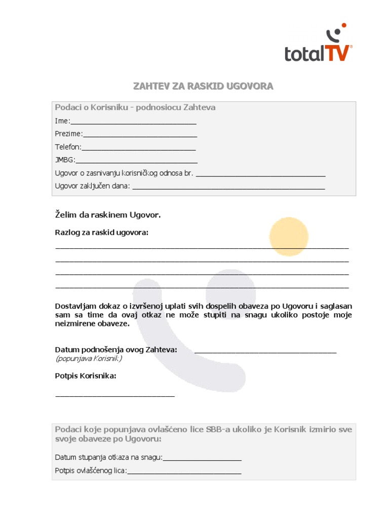 Rs Zahtev Za Raskid Ugovora | PDF