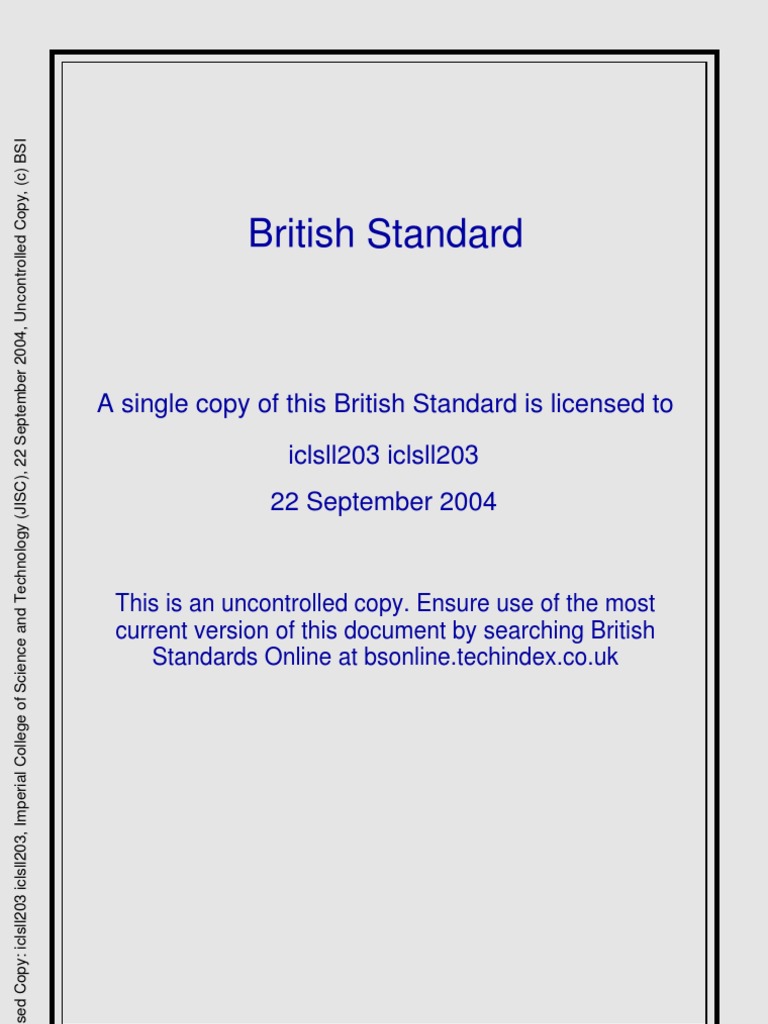British Standard: A Single Copy of This British Standard Is Licensed To ...