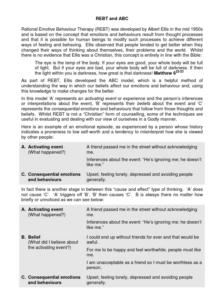 REBT | PDF | Rational Emotive Behavior Therapy | Emergence