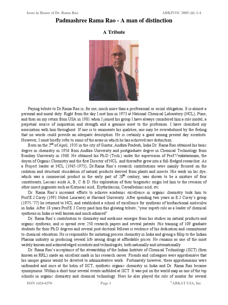 Dr. A. V. Rama Rao | PDF | Organic Synthesis | Organic Chemistry