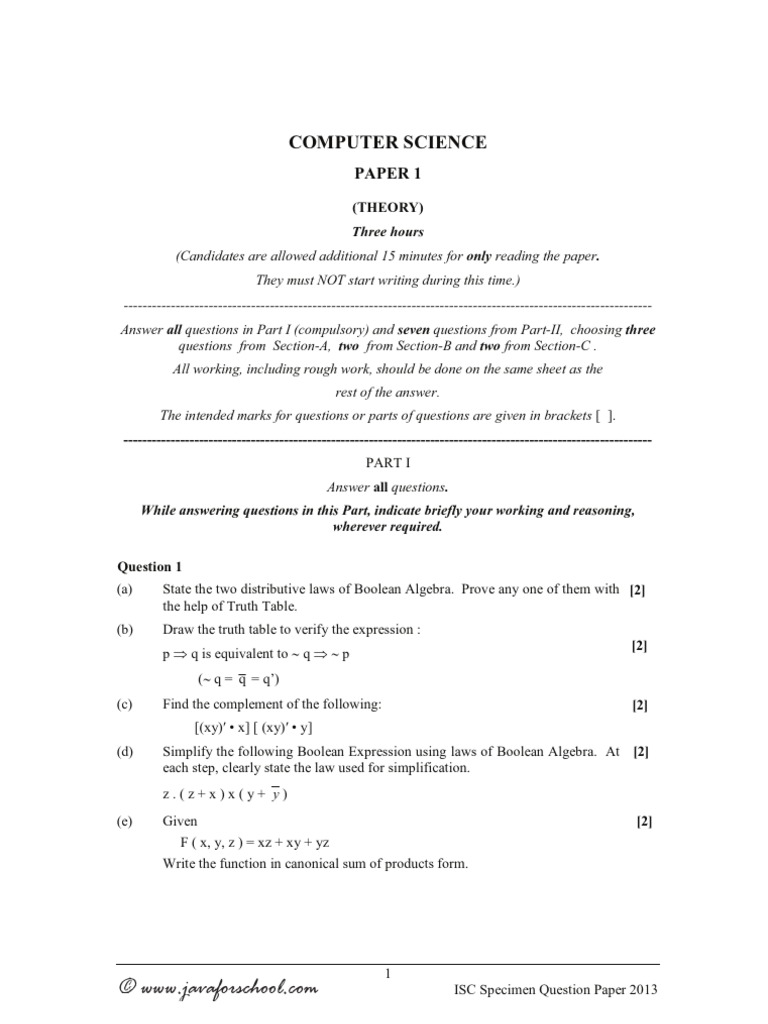 ISC Computer Science - Official Specimen Paper 2013 | PDF | Constructor ...