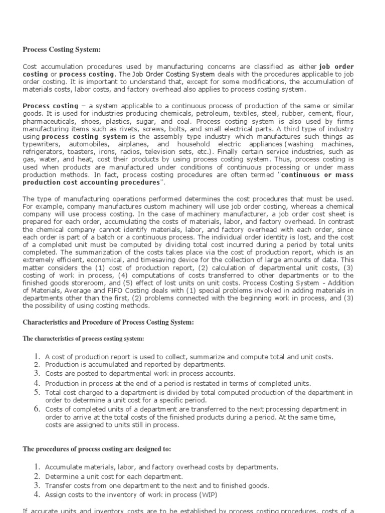 Process Costing System | PDF | Mass Production | Inventory