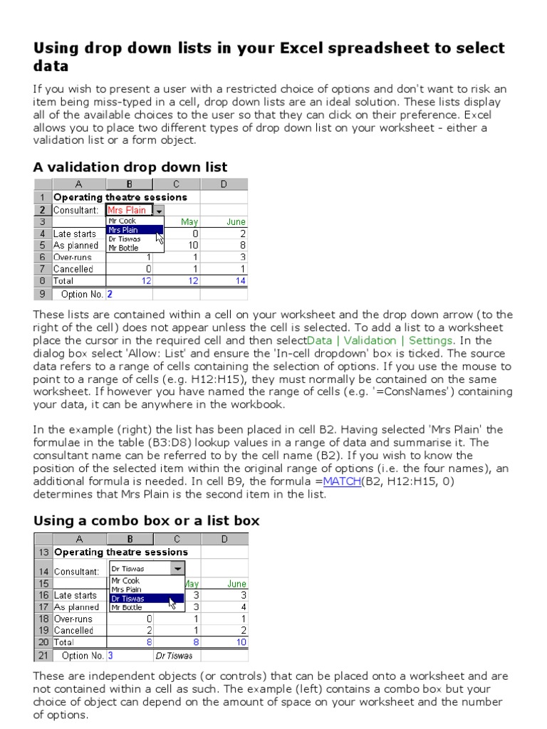 Using Drop Down Lists in Your Excel Spreadsheet To Select Data ...