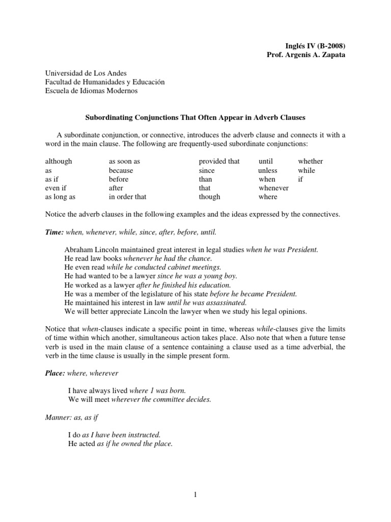 Subordinating Conjunctions in Adverb Clauses | PDF | Adverb | Clause