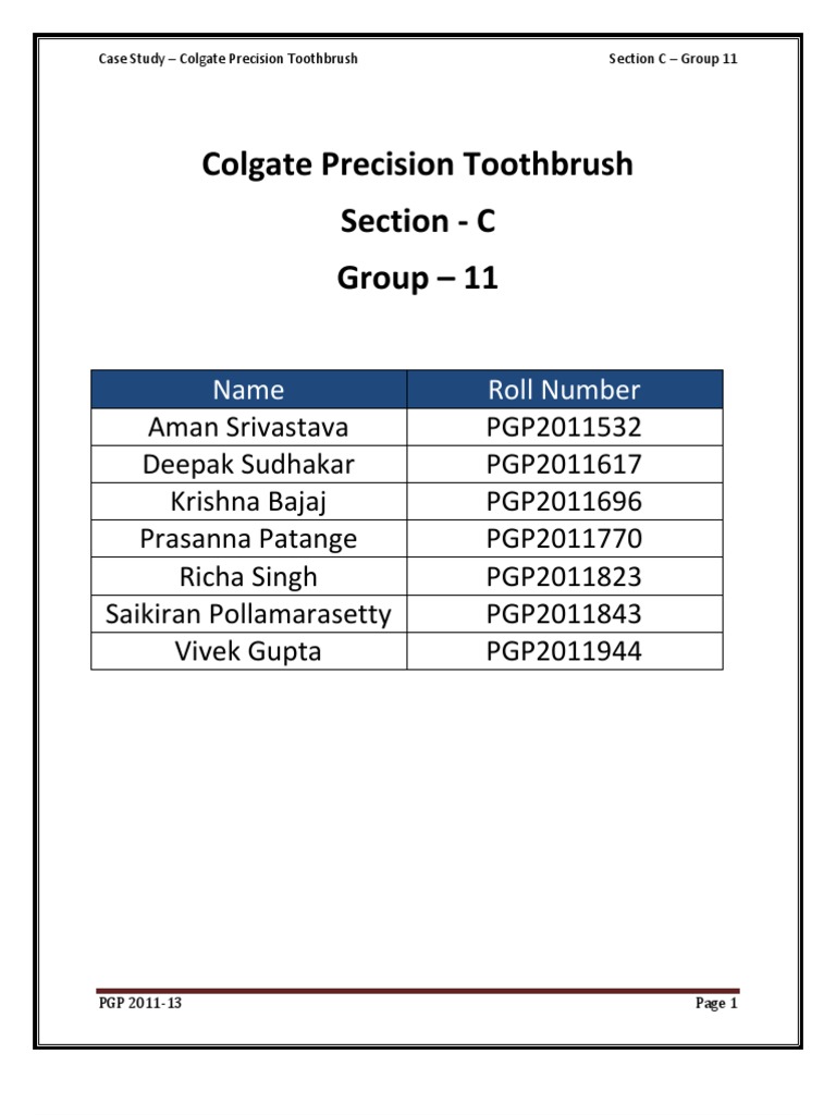 Colgate Precision Toothbrush Case Study Analysis | PDF | Toothbrush ...