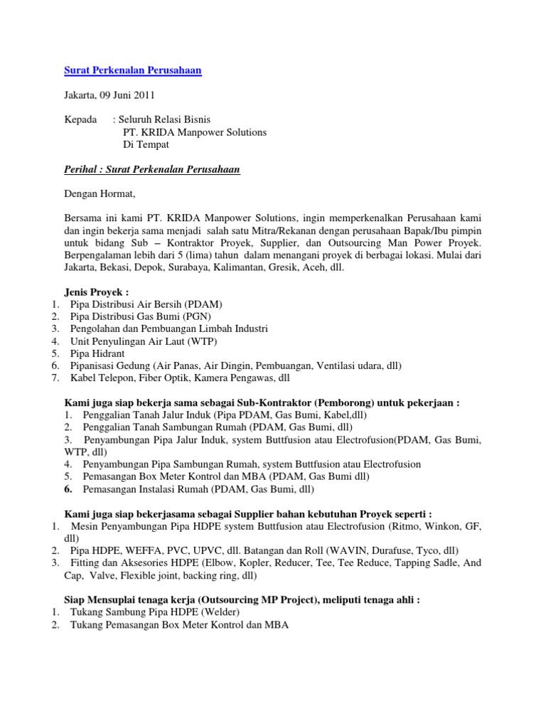 Surat Perkenalan Perusahaan | PDF