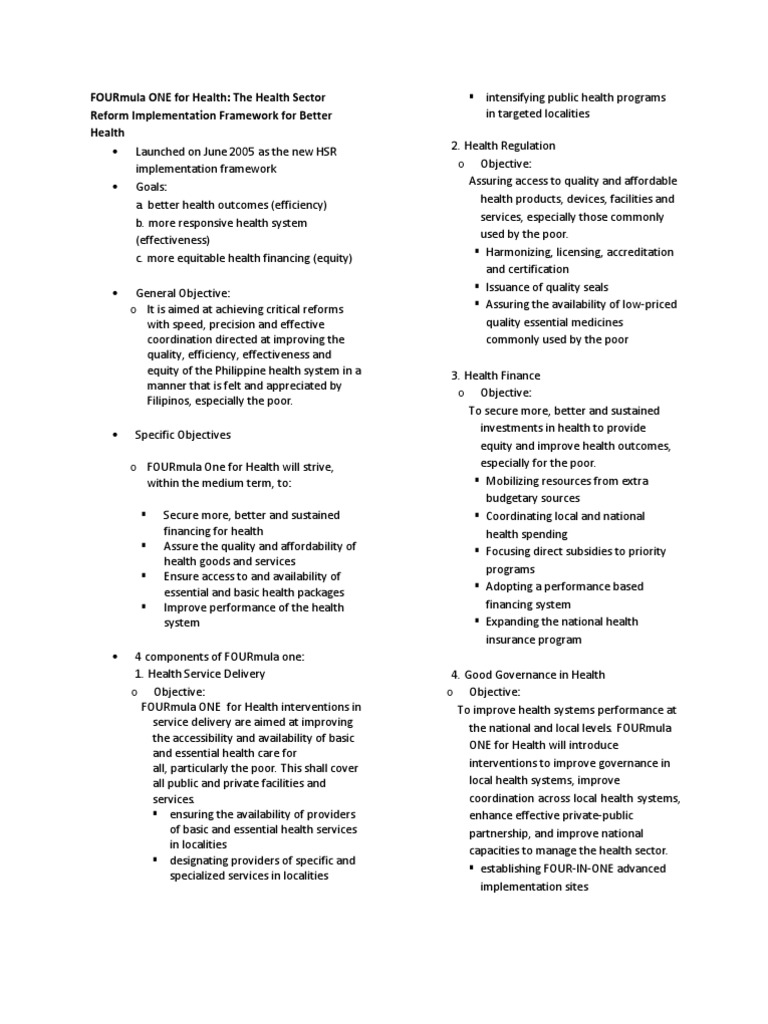 Fourmula ONE For Health | PDF | Health System | Governance