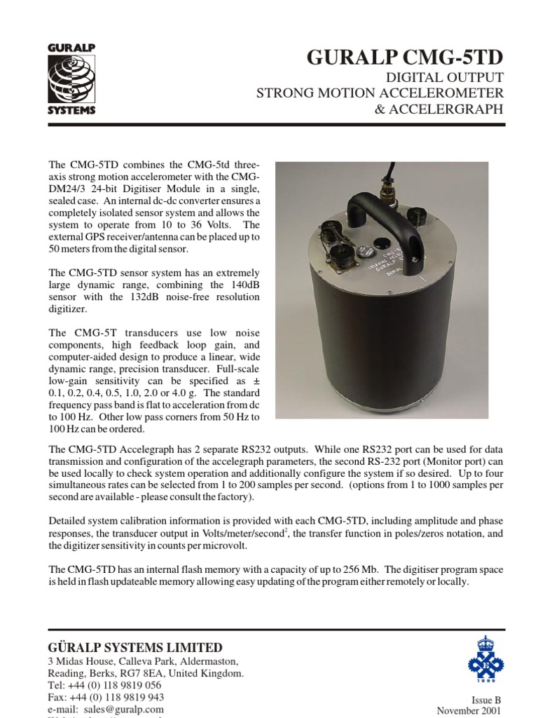 Guralp CMG-5TD | Sampling (Signal Processing) | Accelerometer