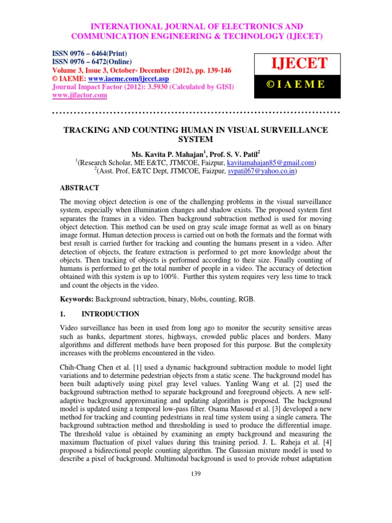 Tracking and Counting Human in Visual Surveillance System | PDF