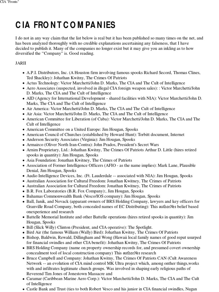 CIA Front Companies | Download Free PDF | Central Intelligence Agency ...