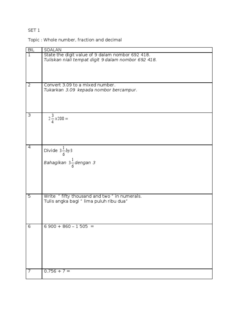 Latihan Matematik Tahun 6 | PDF