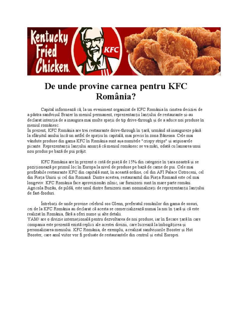 De Unde Provine Carnea Pentru KFC România | PDF