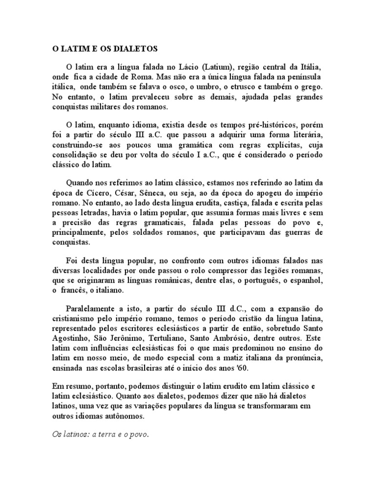 História e Evolução do Latim | PDF | Latim | Português (idioma)